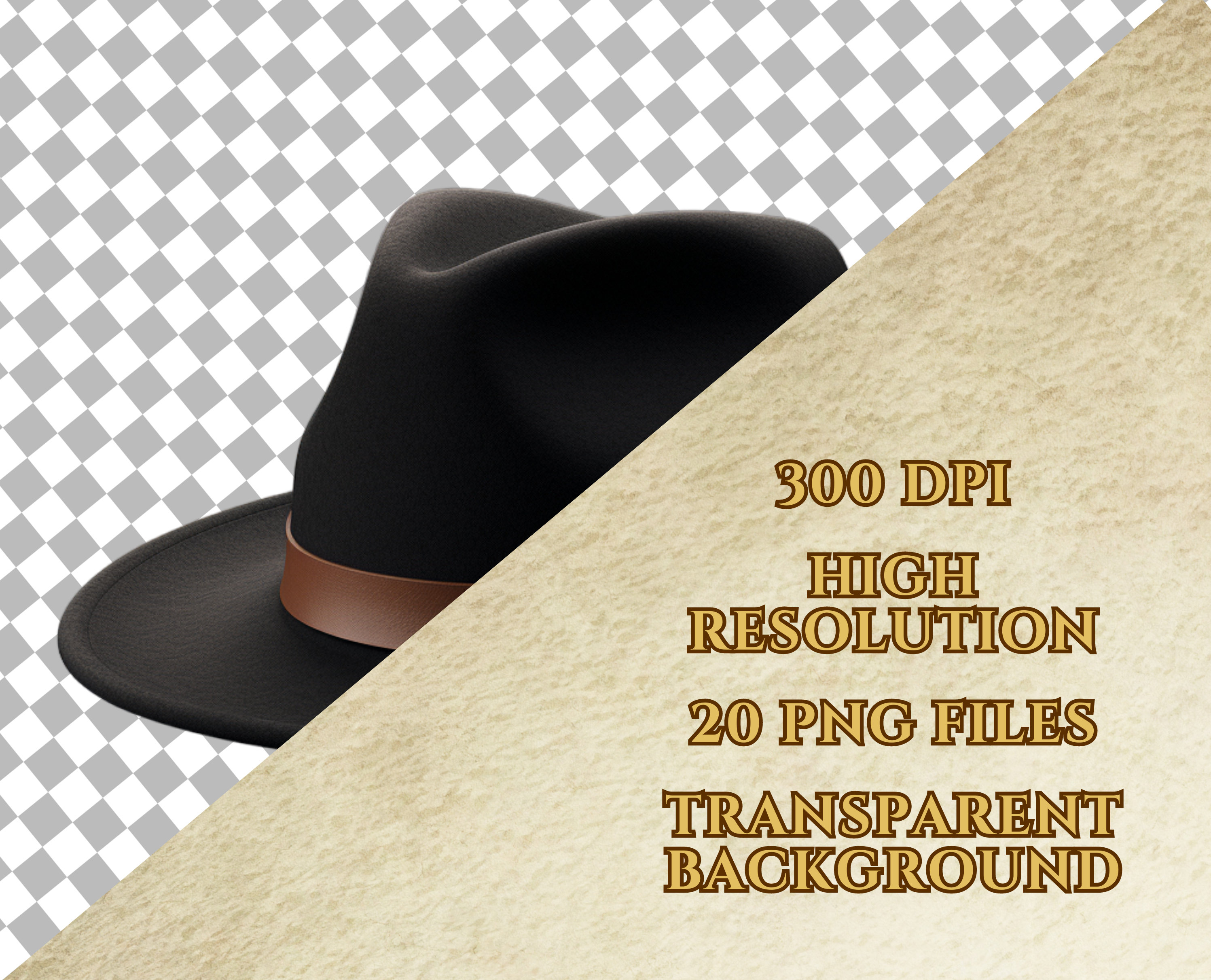 Fedora Clip Art Bundle of 20 High Resolution 300 DPI Transparent ...