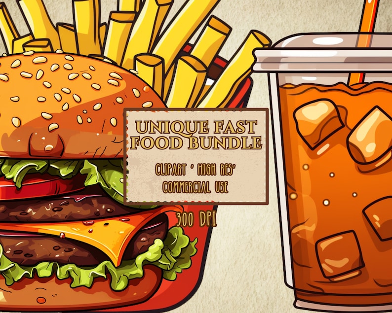 32 Fast Food Clip Art Bundle Transparent Background High Resolution 300 ...
