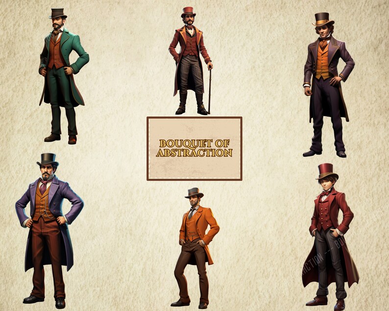 Gentlemen Dandy Characters Clip Art Bundle of 20 High Resolution 300 ...