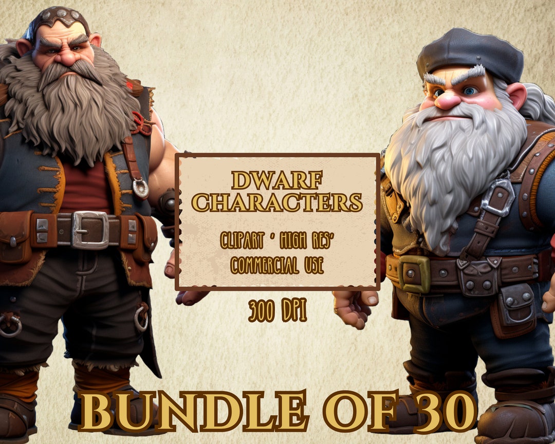 30 Unique Fantasy Dwarf Characters Bundle Clip Art Transparent ...