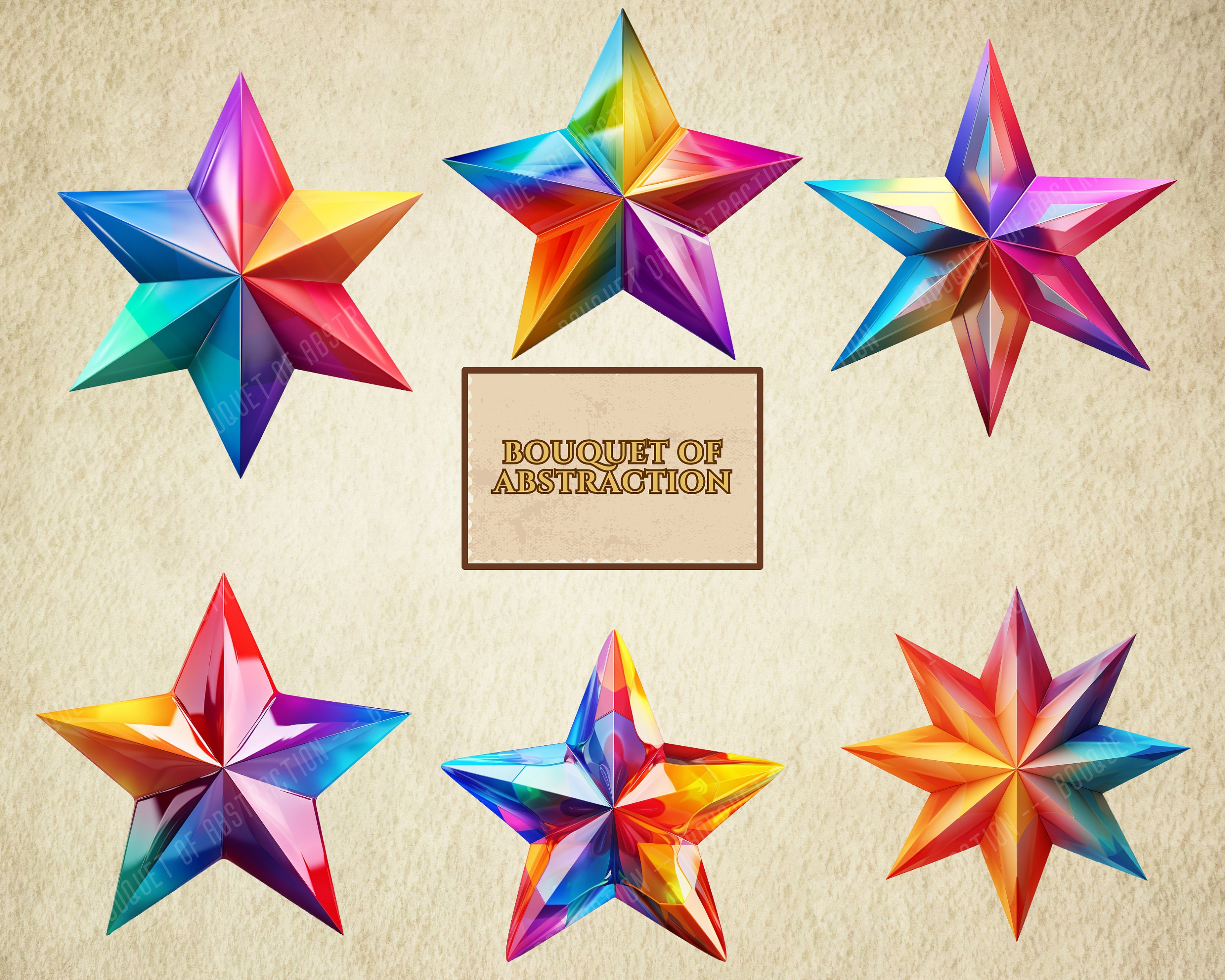 12 Colorful Stars Graphical and Glass Stars Colorful Clip Art, High ...