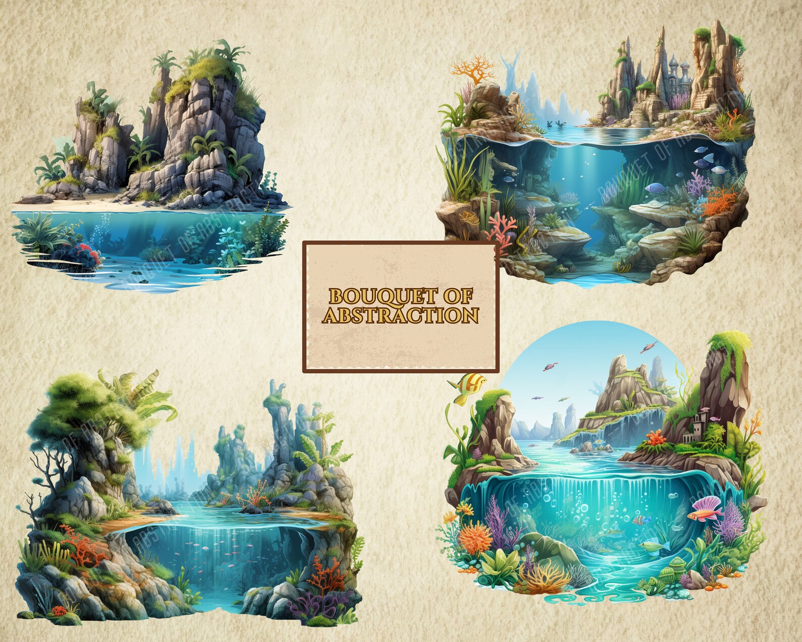Mermaids Cove Clip Art Bundle of 20 High Resolution 300 DPI Transparent ...