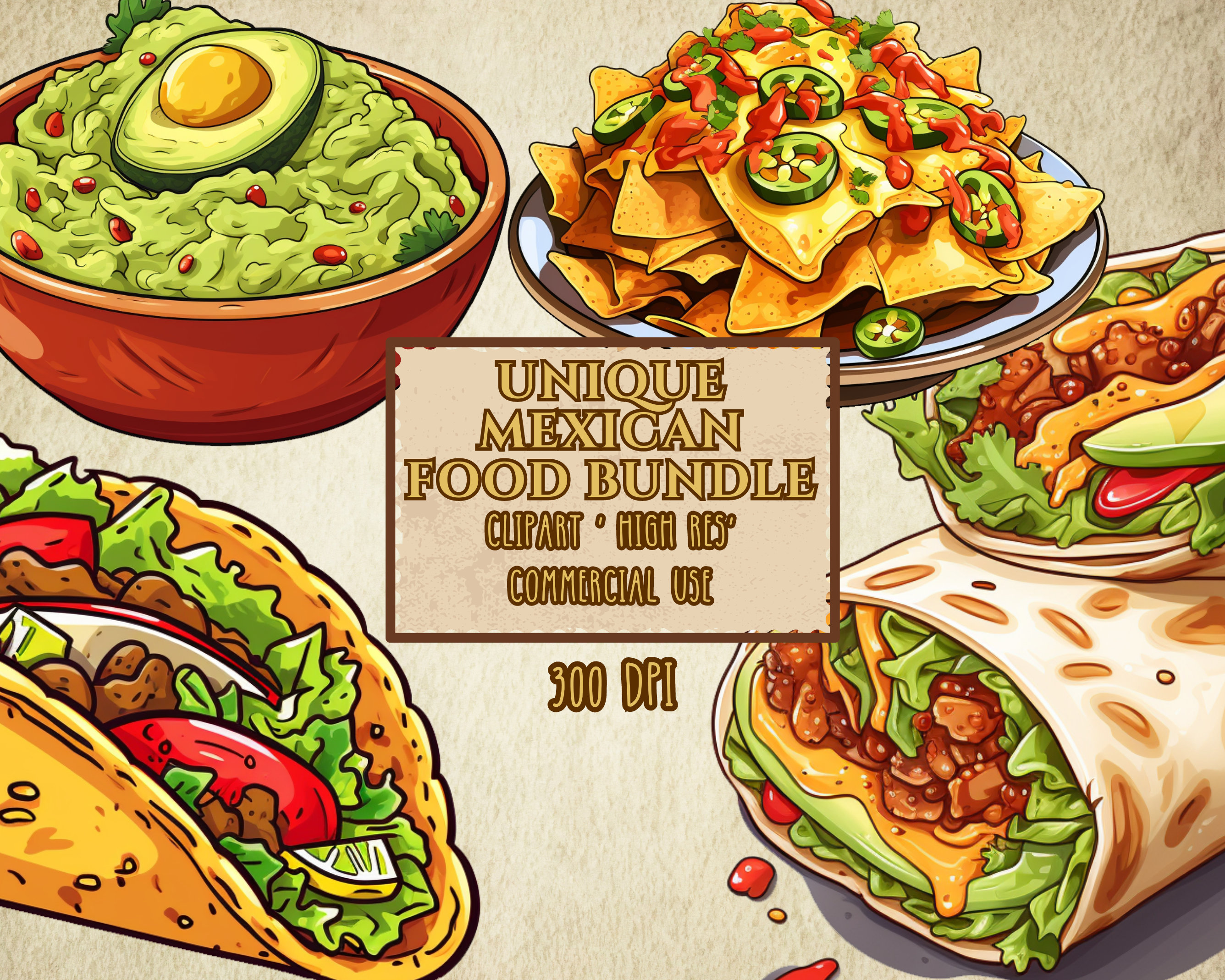 32 Unique Mexican Food Clip Art High Resolution 300 DPI Transparent ...