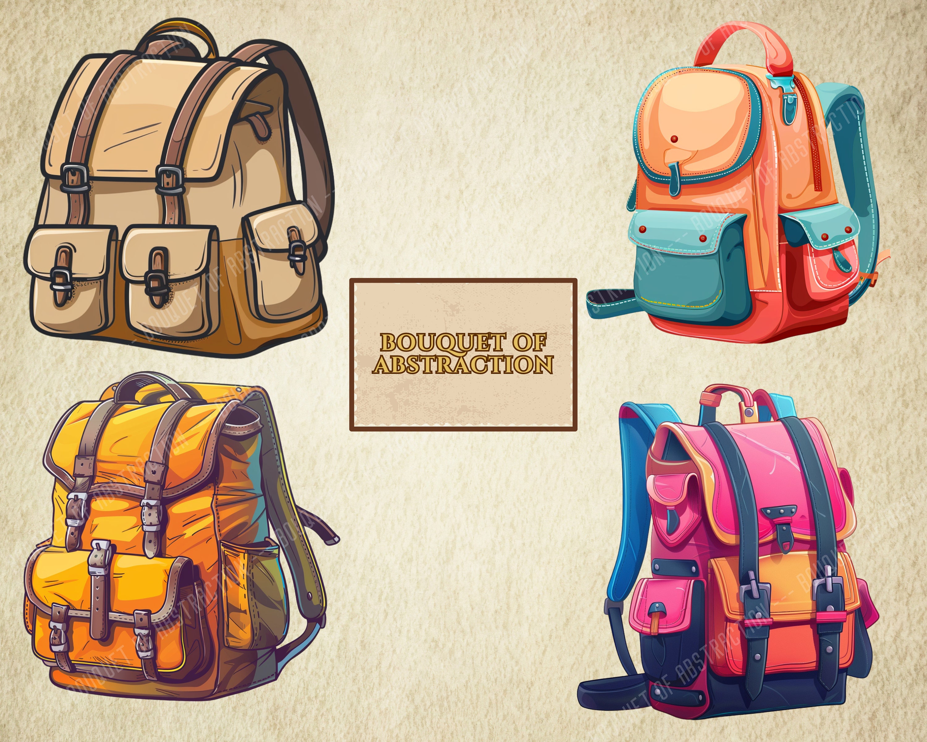 Backpack Bundle of 20 High Resolution Clip Art Transparent Background ...