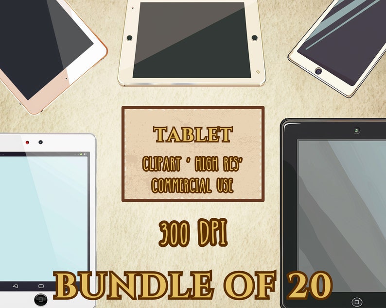 Tablet Bundle of 20 High Resolution Clip Art Transparent Background 300 ...