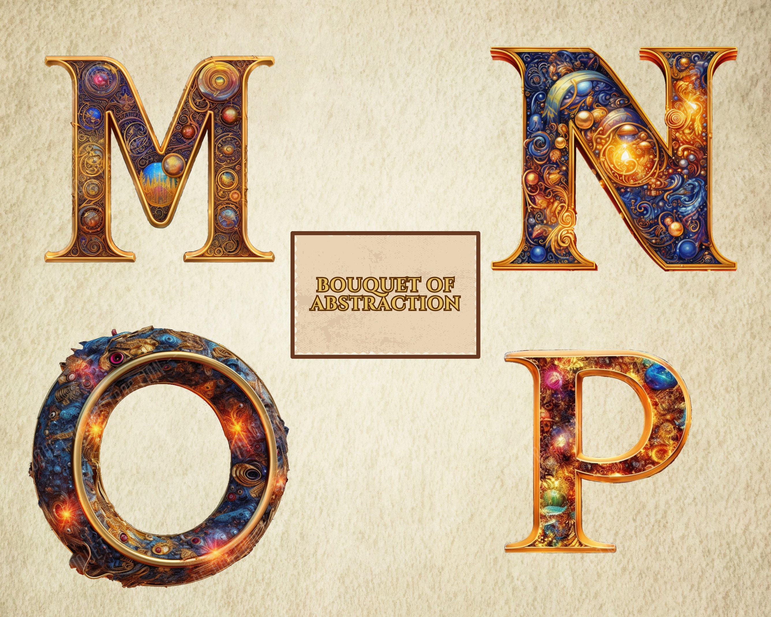 Illuminated Initials Clipart, Full Alphabet, 300 DPI, Clear Background ...