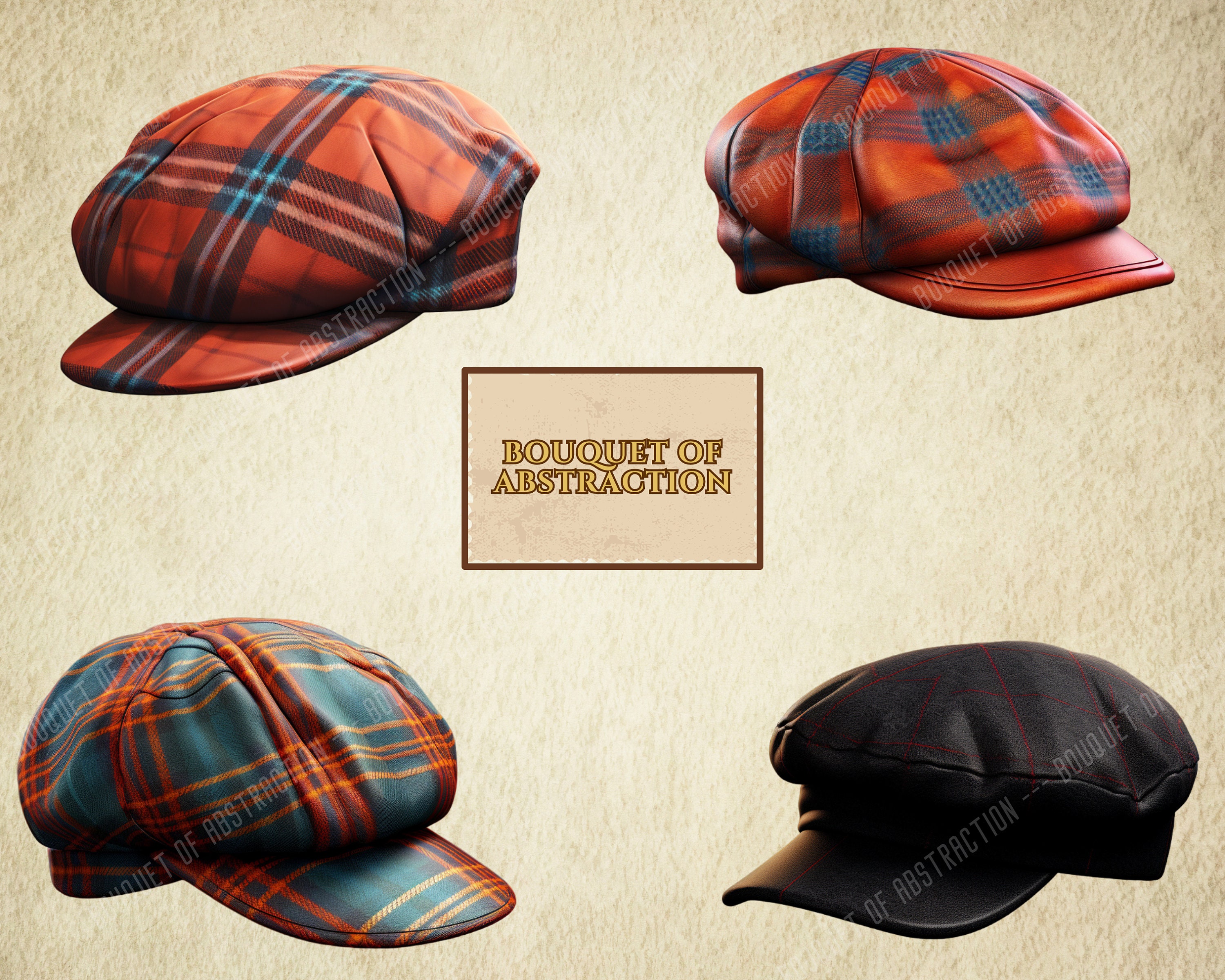 Flat Cap Clip Art Bundle of 20 High Resolution 300 DPI Transparent ...