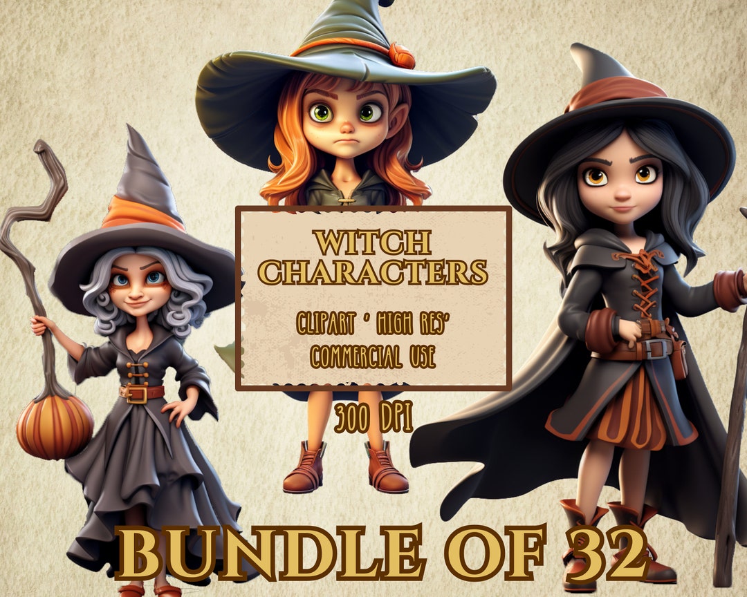 Witch Characters Bundle of 32 Fantasy Characters Animated Witch Clip ...