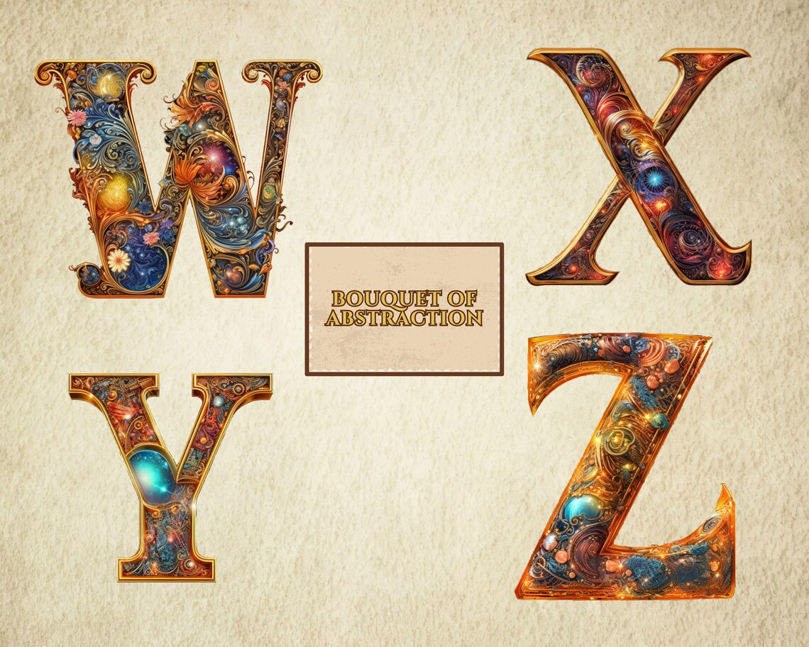 Illuminated Initials Clipart, Full Alphabet, 300 DPI, Clear Background ...