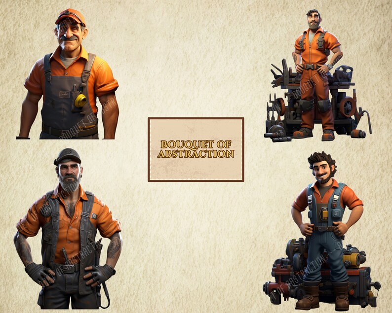 Mechanic Characters Clip Art Bundle of 20 High Resolution 300 DPI ...