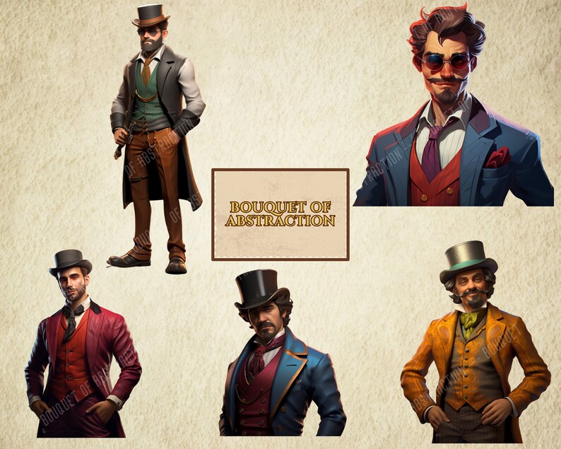 Gentlemen Dandy Characters Clip Art Bundle of 20 High Resolution 300 ...