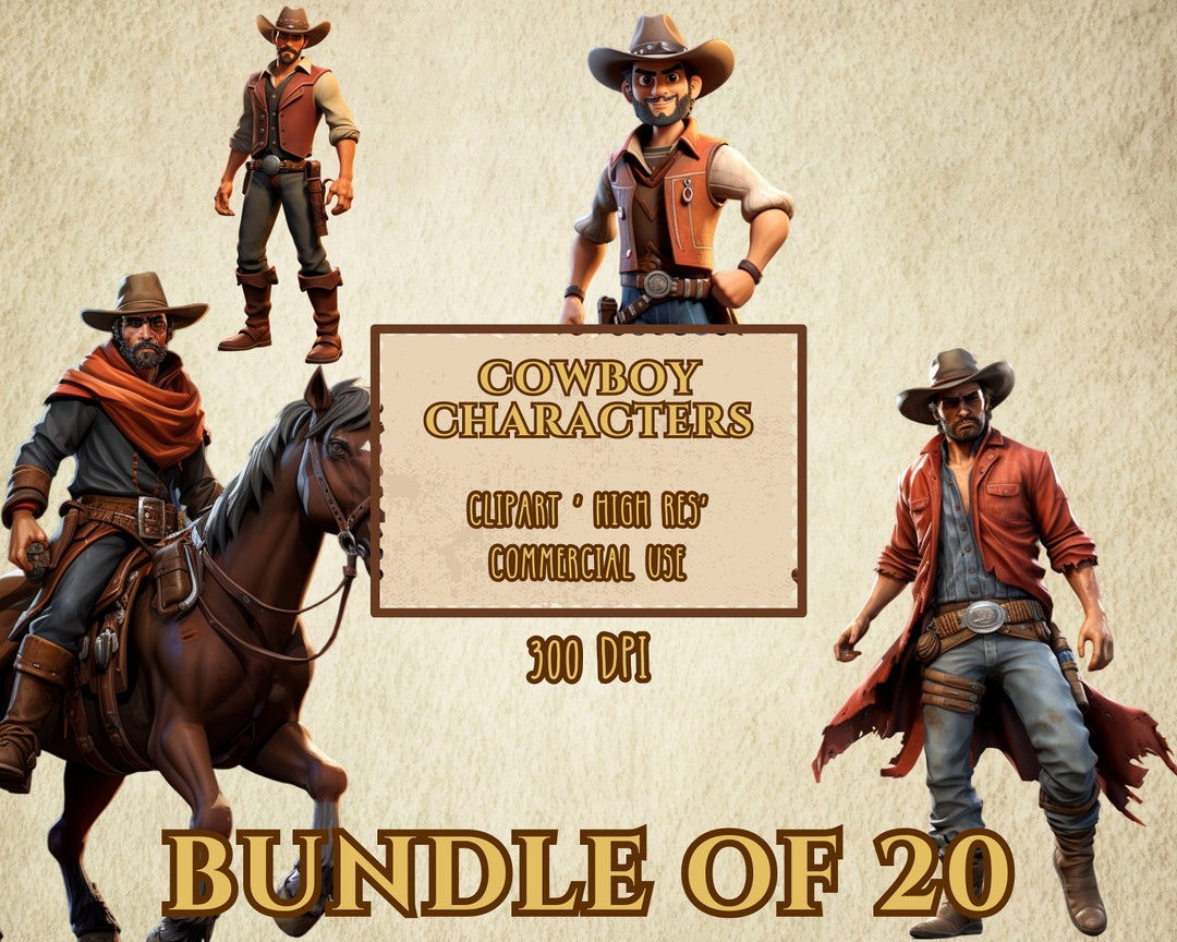 Cowboy Characters Bundle of 20 Clip Art High Resolution 300 DPI ...