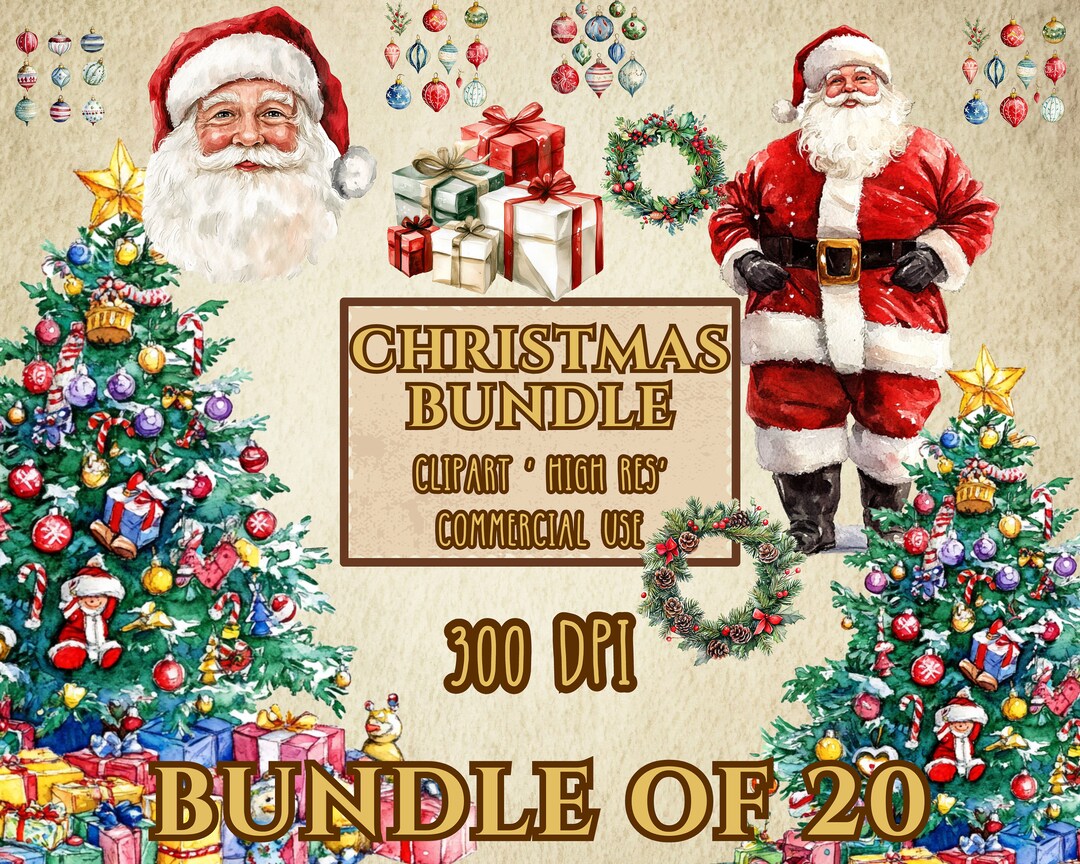 Christmas Clip Art Bundle of 20 High Resolution Transparent Background ...