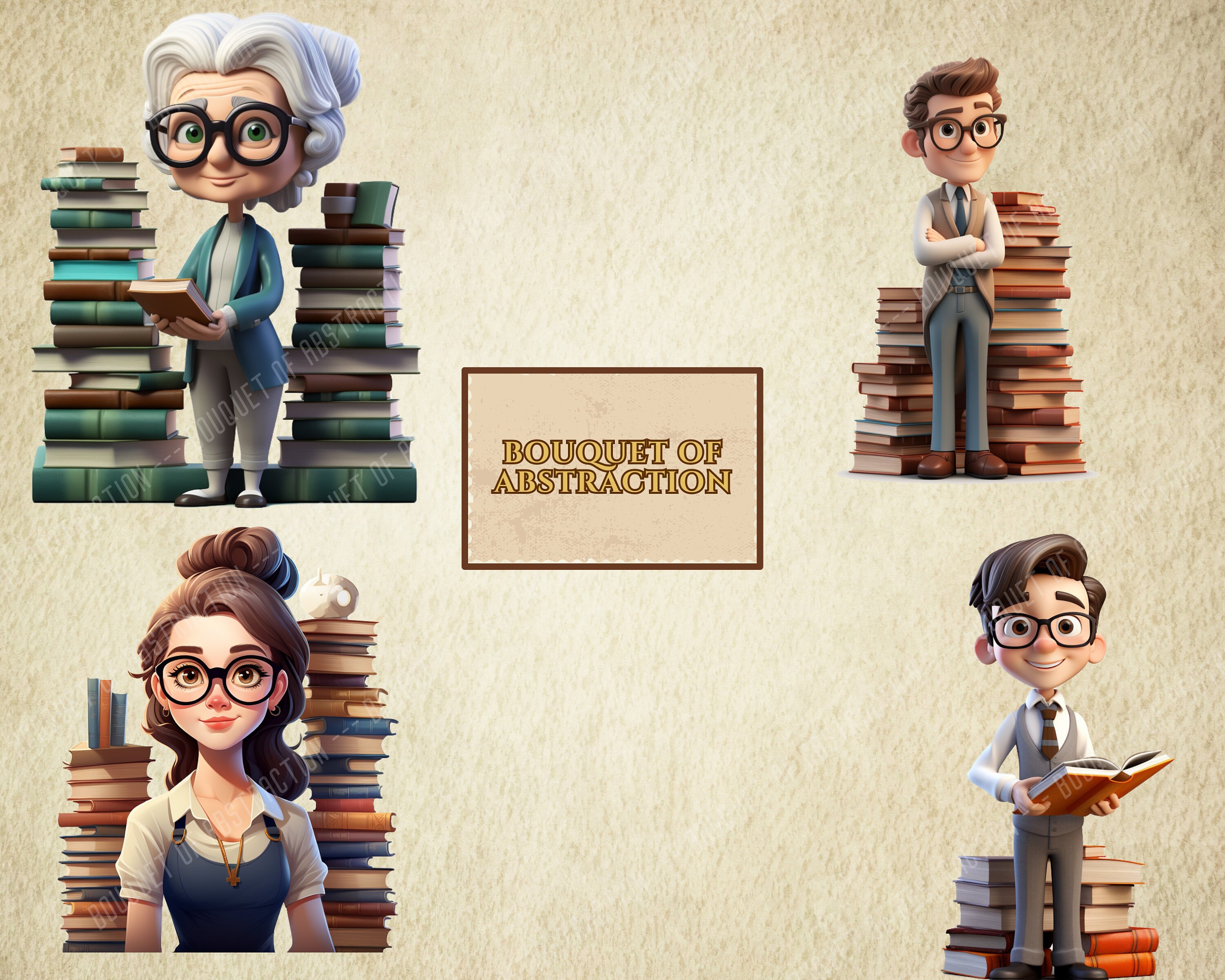 Librarian Characters Bundle of 20 Clip Art Librarians High Resolution ...