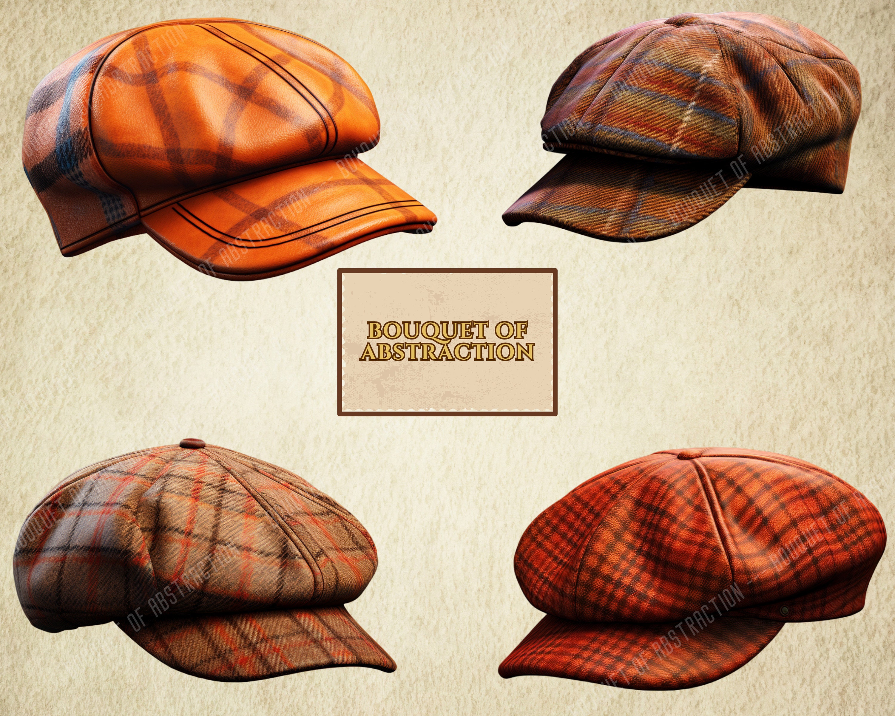 Flat Cap Clip Art Bundle of 20 High Resolution 300 DPI Transparent ...