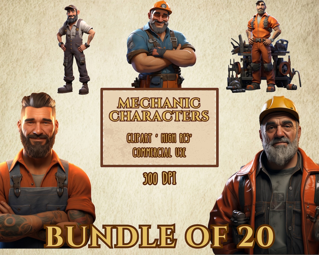 Mechanic Characters Clip Art Bundle of 20 High Resolution 300 DPI ...