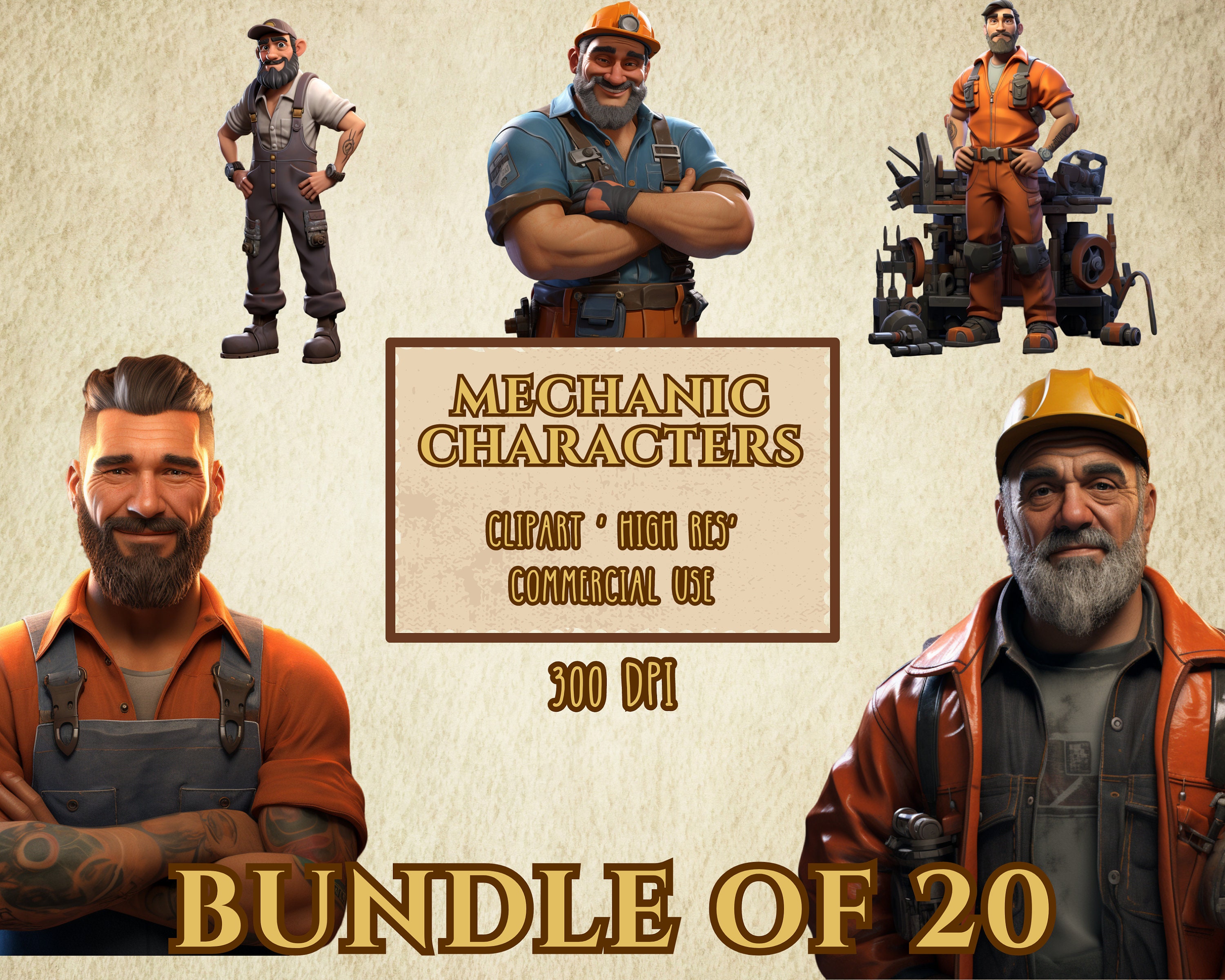 Mechanic Characters Clip Art Bundle of 20 High Resolution 300 DPI ...