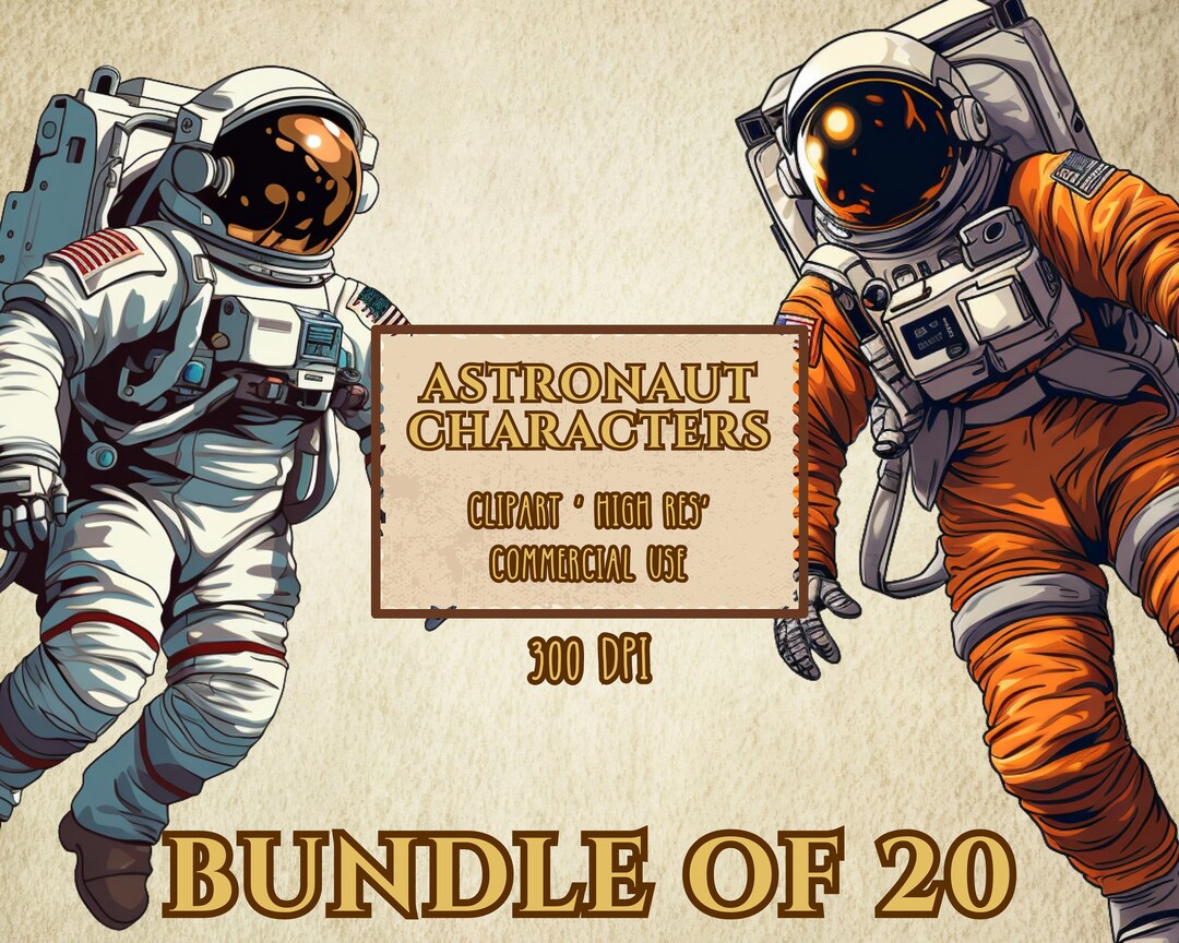 Astronauts Bundle of 20 Clip Art High Resolution 300 DPI Transparent ...