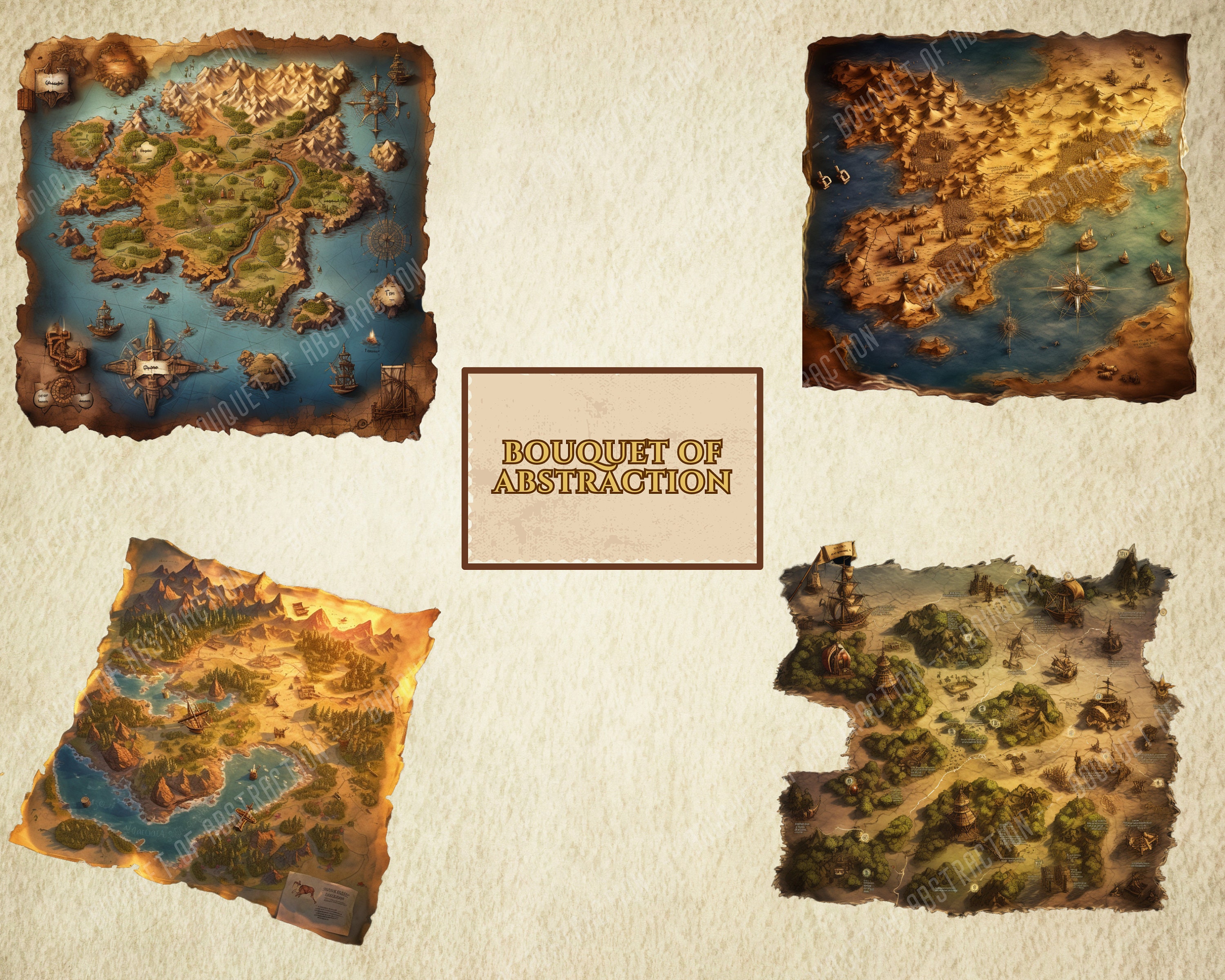 Treasure Maps Bundle of 20 Clip Art High Resolution 300 DPI Transparent ...