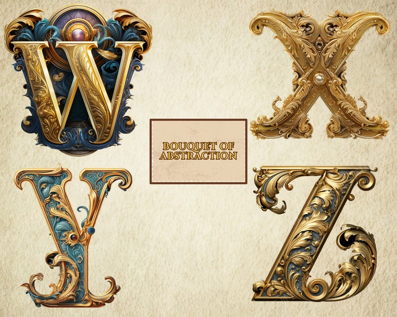 Illuminated Golden Initials Full Alphabet High Quality Clip Art ...