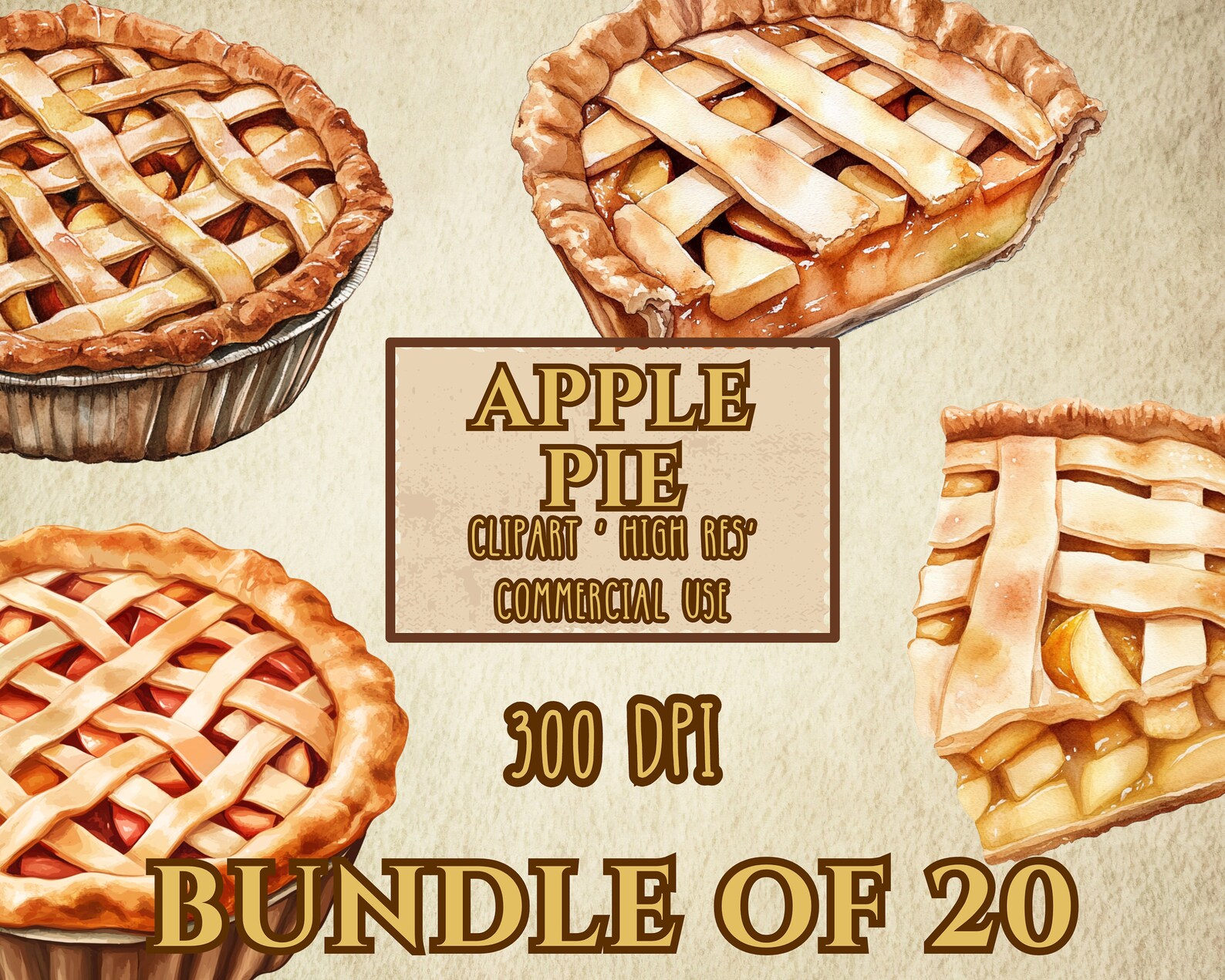 Apple Pie Clip Art Bundle of 20 High Resolution 300 DPI PNG Files ...