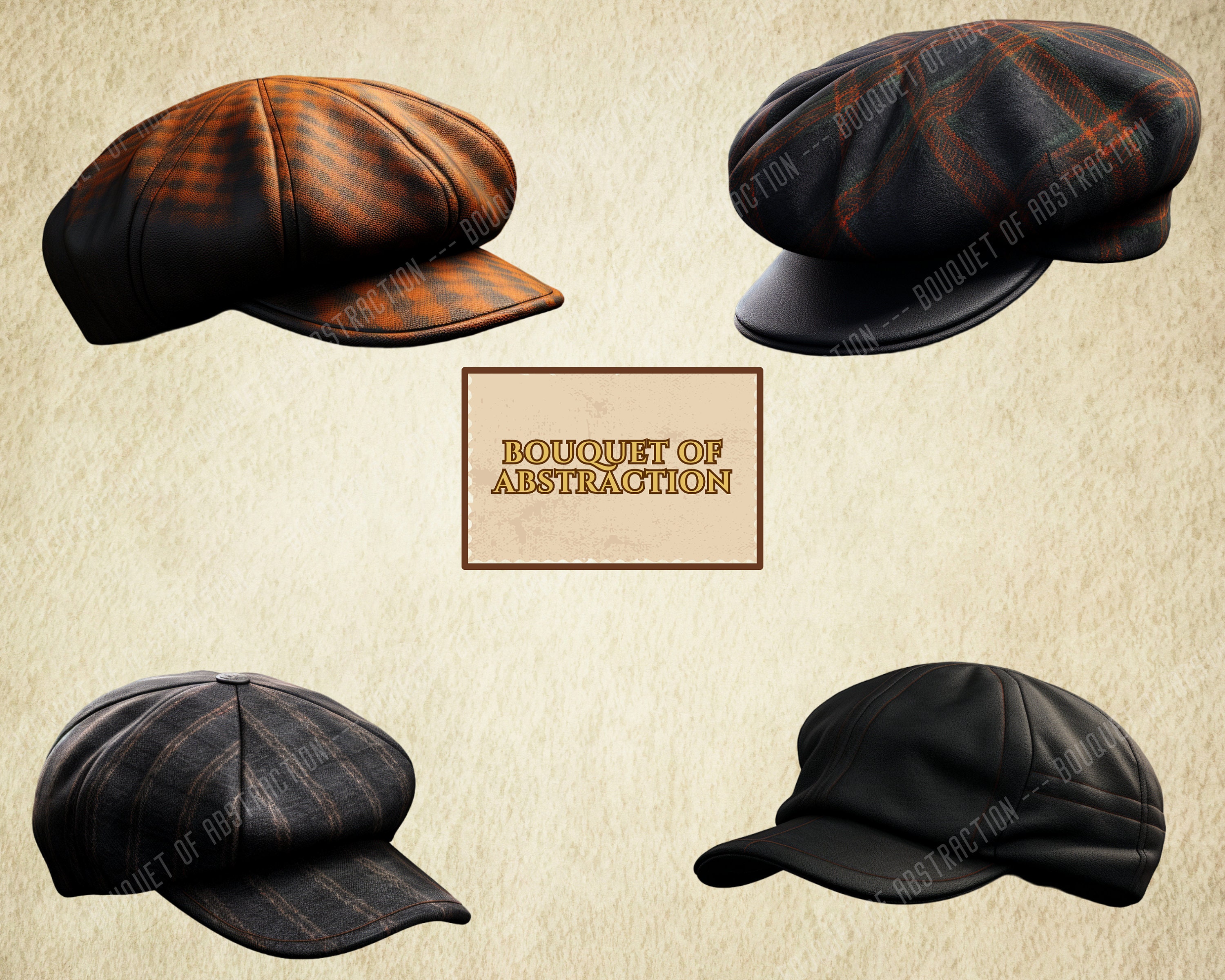 Flat Cap Clip Art Bundle of 20 High Resolution 300 DPI Transparent ...