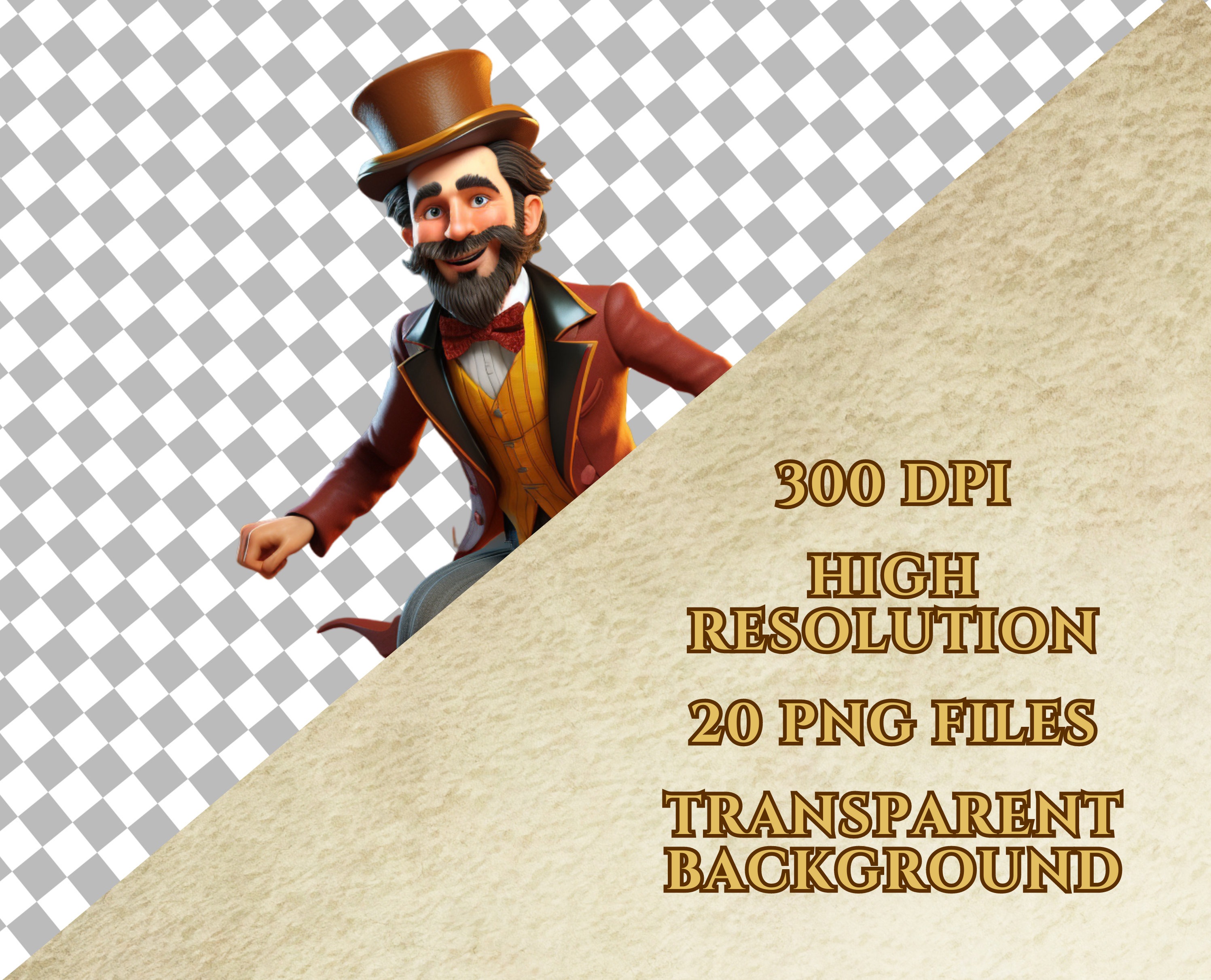 Gentlemen Dandy Characters Clip Art Bundle of 20 High Resolution 300 ...