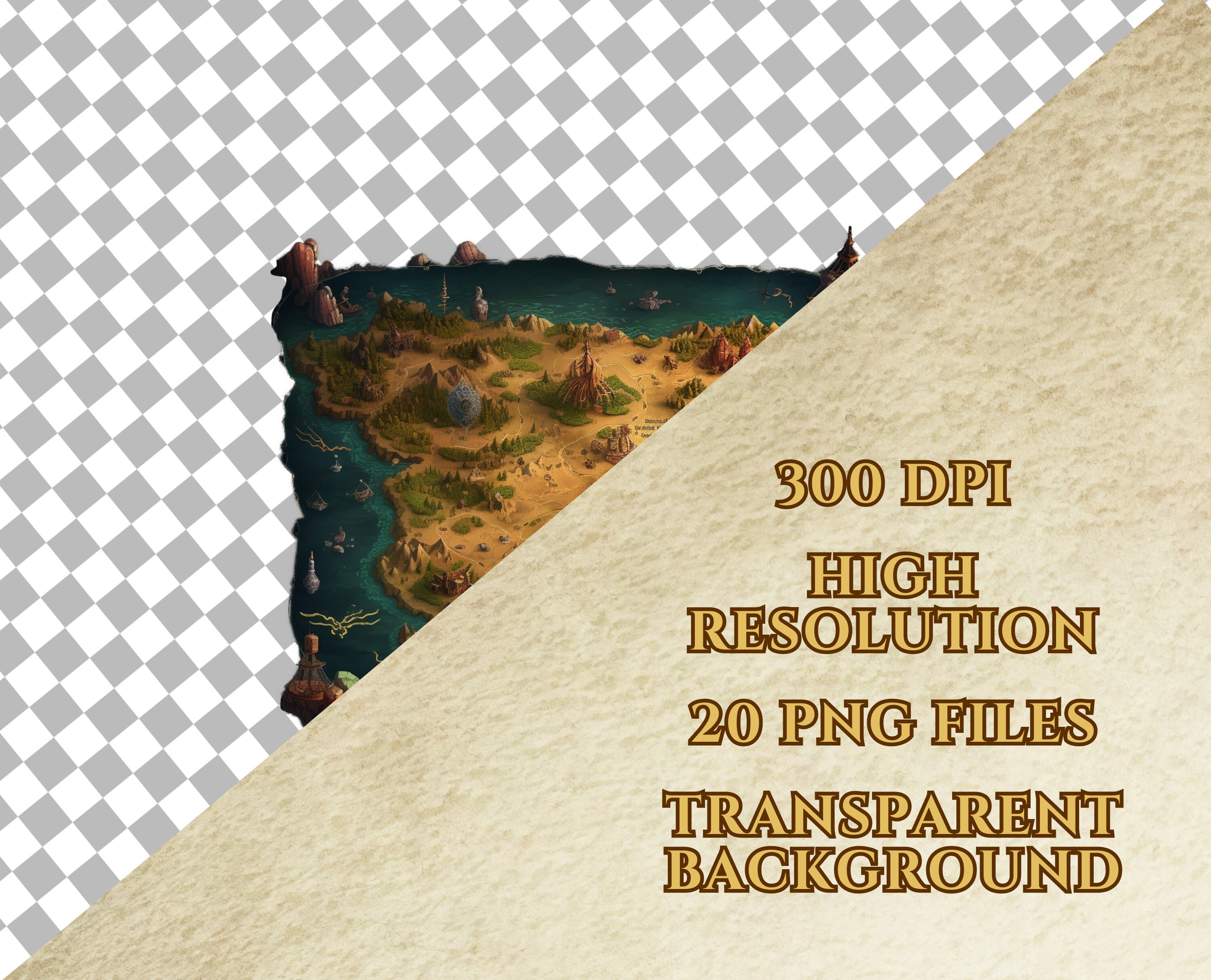 Treasure Maps Bundle of 20 Clip Art High Resolution 300 DPI Transparent ...