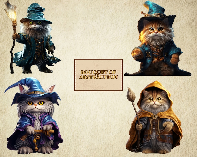 Wizard Cats Bundle of 20 High Resolution 300 DPI Transparent Background ...