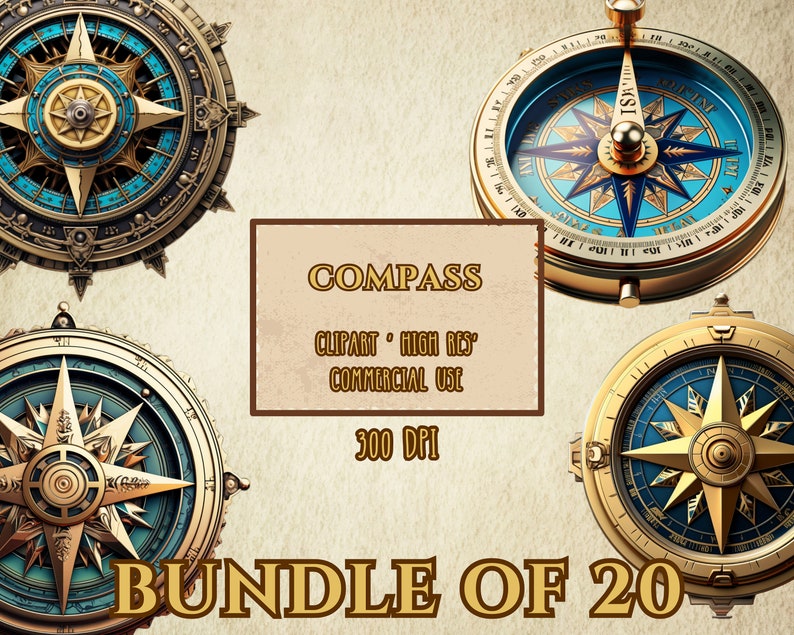 Compass Bundle of 20 Clip Art High Resolution 300 DPI Transparent ...
