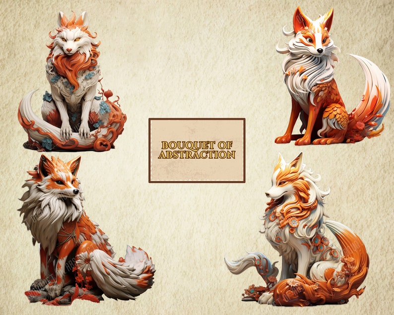 Kitsune Characters Bundle of 20 Clip Art High Resolution 300 DPI ...