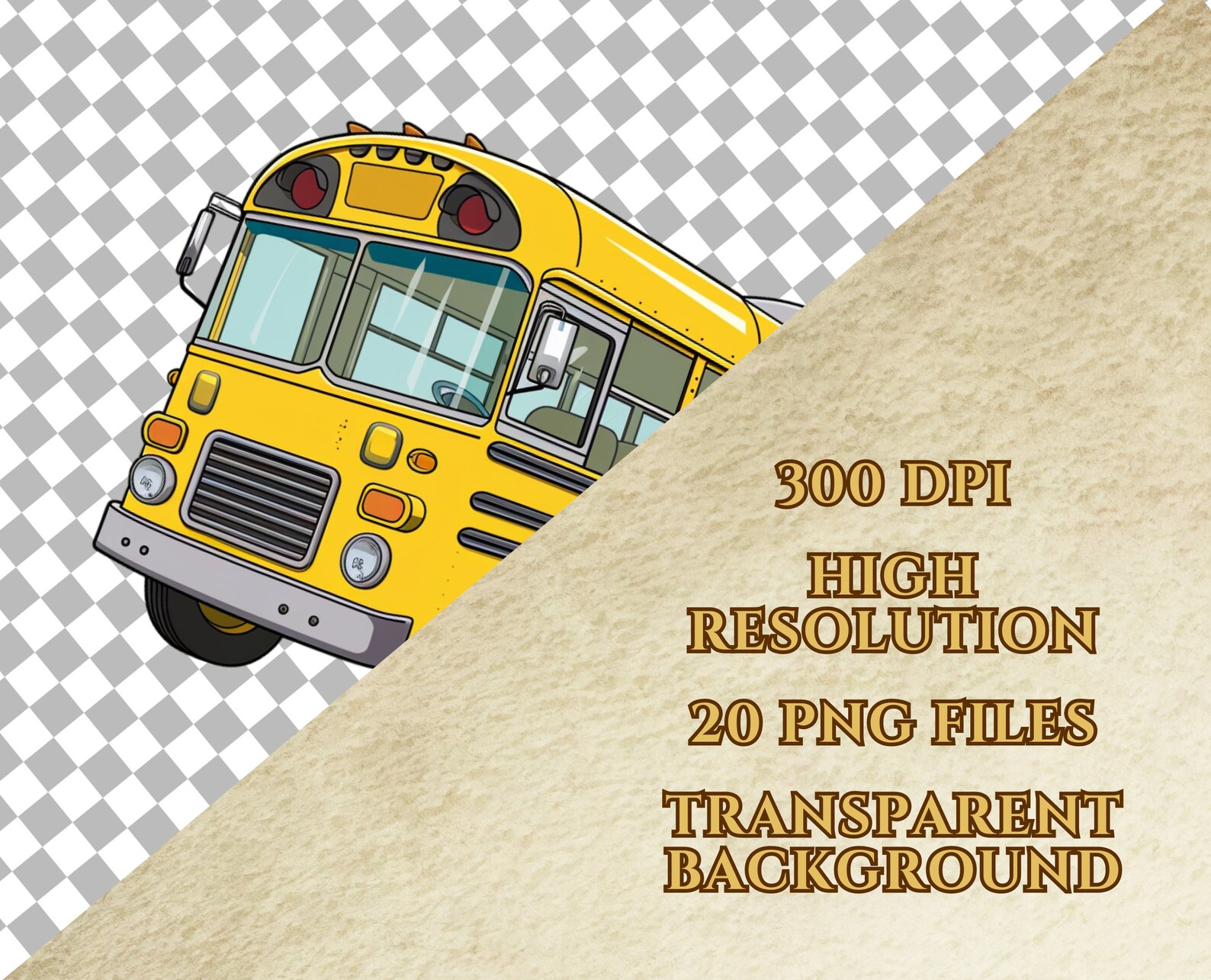 School Bus Bundle of 20 High Resolution Clip Art Transparent Background ...