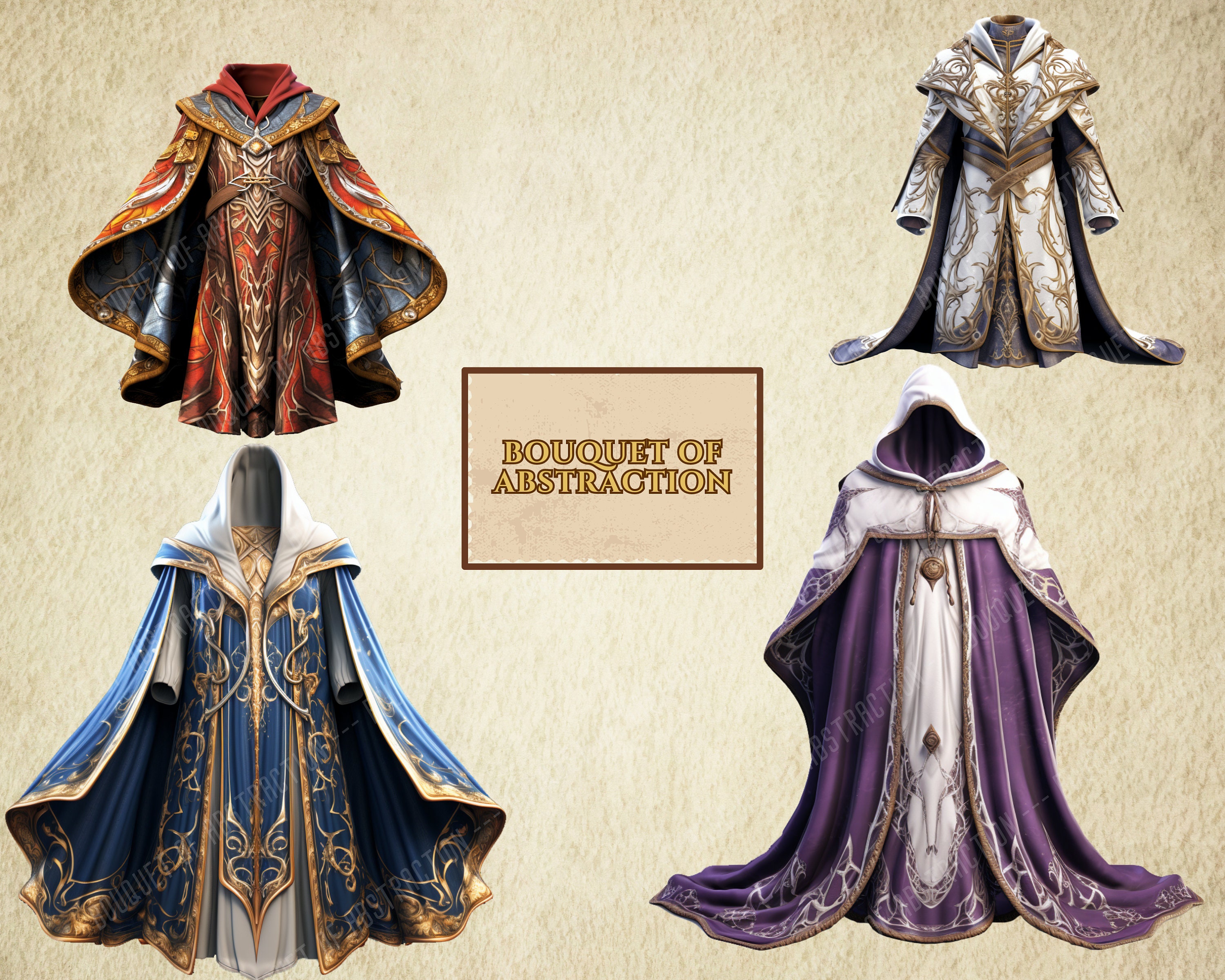 Wizard Robes Magic Robes Bundle of 12 Clip Art, High Resolution, Transparent Background, PNG ...