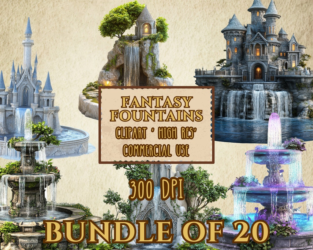Fantasy Fountains Bundle of 20 Clip Art High Resolution 300 DPI PNG ...