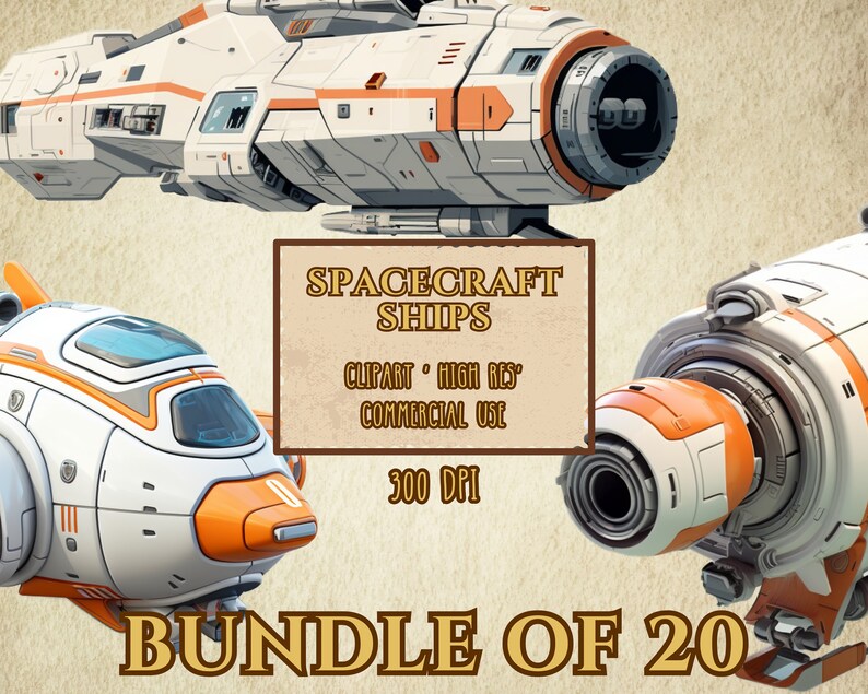 Spacecraft Bundle of 20 Space Ships Clip Art High Resolution 300 DPI ...