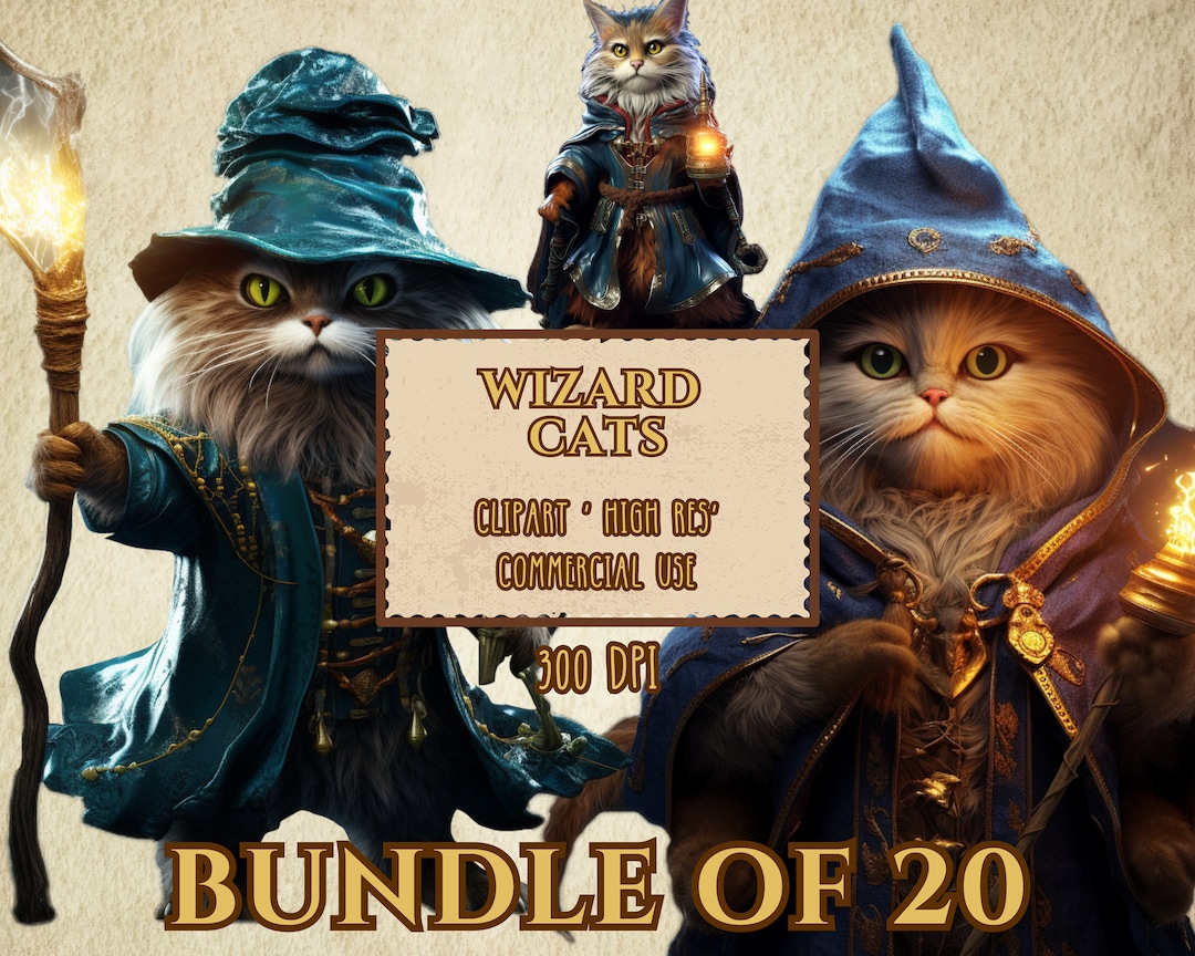 Wizard Cats Bundle of 20 High Resolution 300 DPI Transparent Background ...