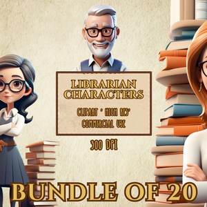 Librarian Characters Bundle of 20 Clip Art Librarians High Resolution ...
