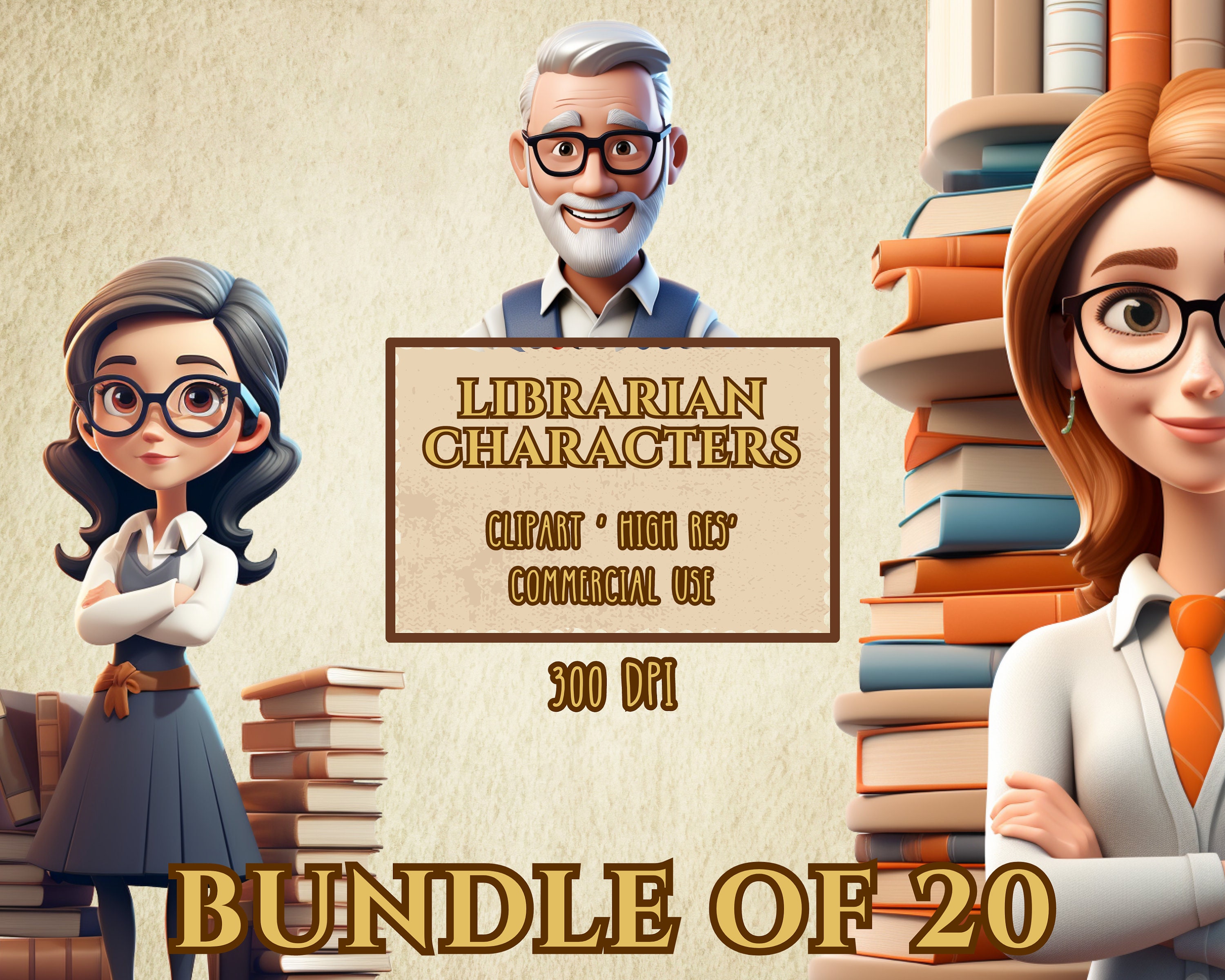 Librarian Characters Bundle of 20 Clip Art Librarians High Resolution ...