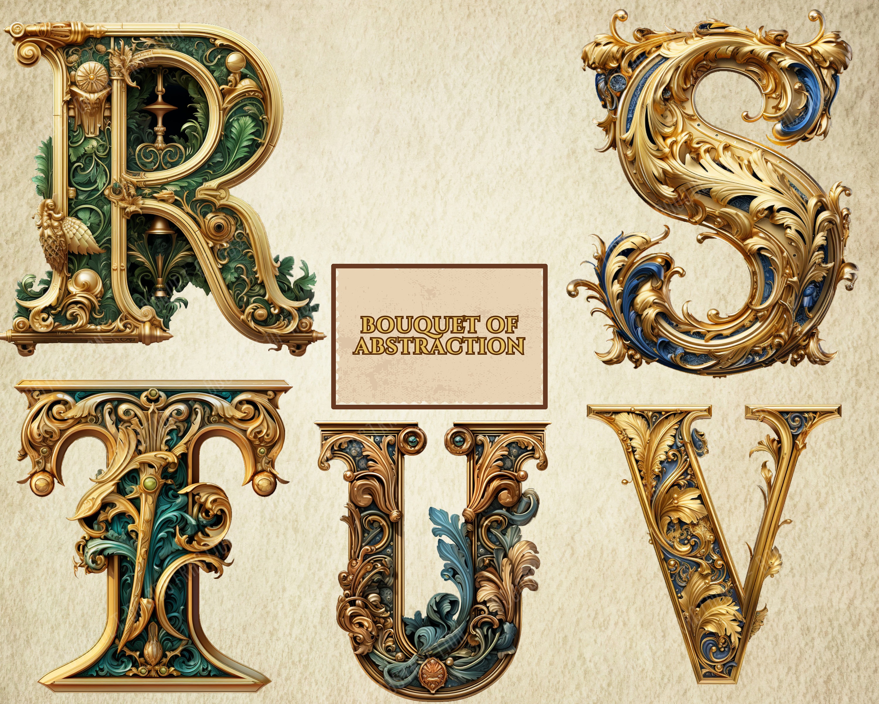 Illuminated Golden Initials Full Alphabet High Quality Clip Art Transparent Background PNG Files ...