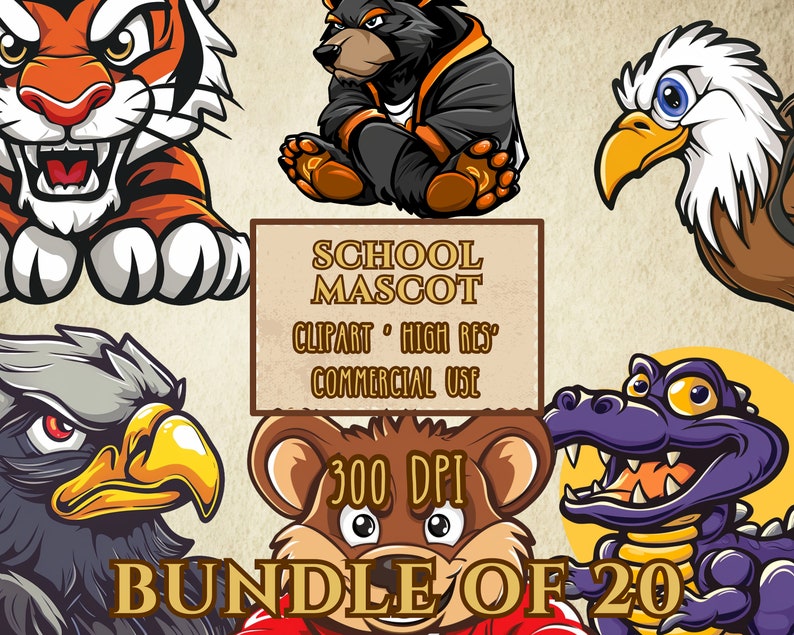 School Mascot Bundle of 20 High Resolution Clip Art Transparent ...