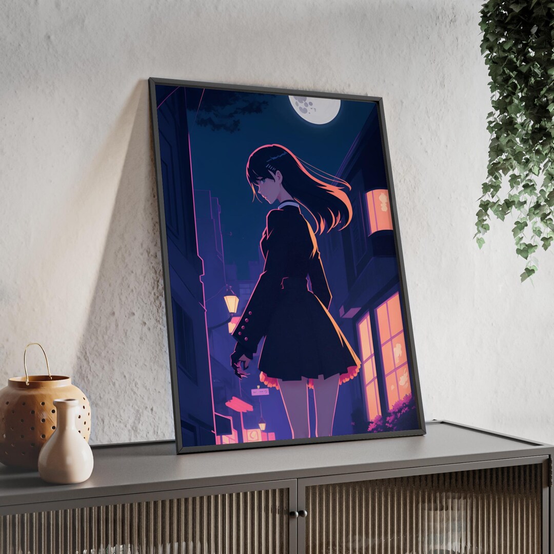 Moonlit Anime Girl Poster Aesthetic Night Street Poster Art Print ...