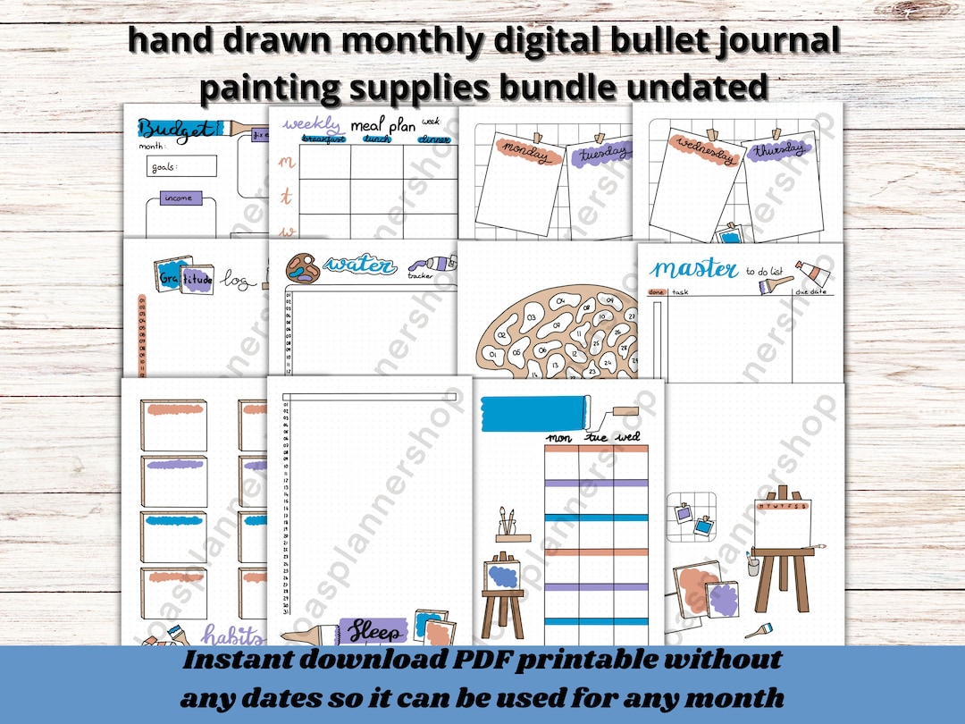 UNDATED Bullet Journal Painting Theme Premade Monthly and Weekly ...