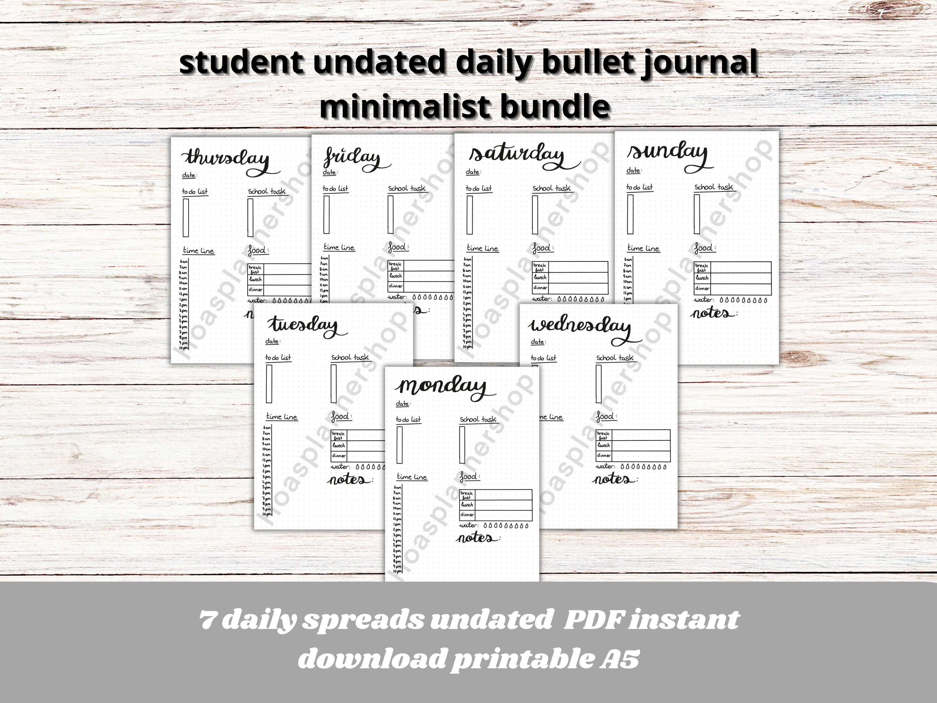 2024-2025 Minimalist School Bullet Journal Daily Spread 7 Pages Daily ...