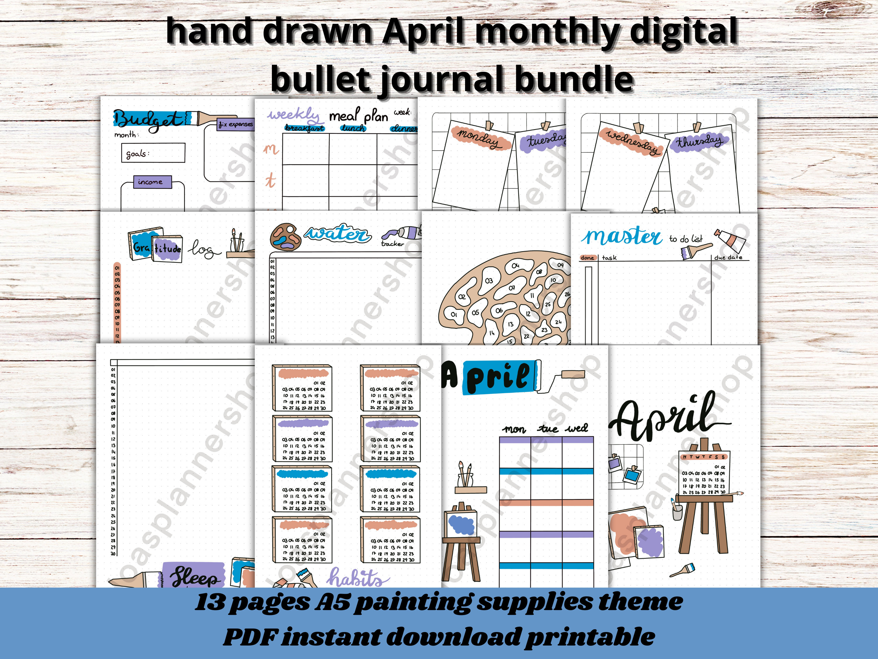 April 2024 Digital Bullet Journal Monthly Setup Painting Theme 13 Pages ...