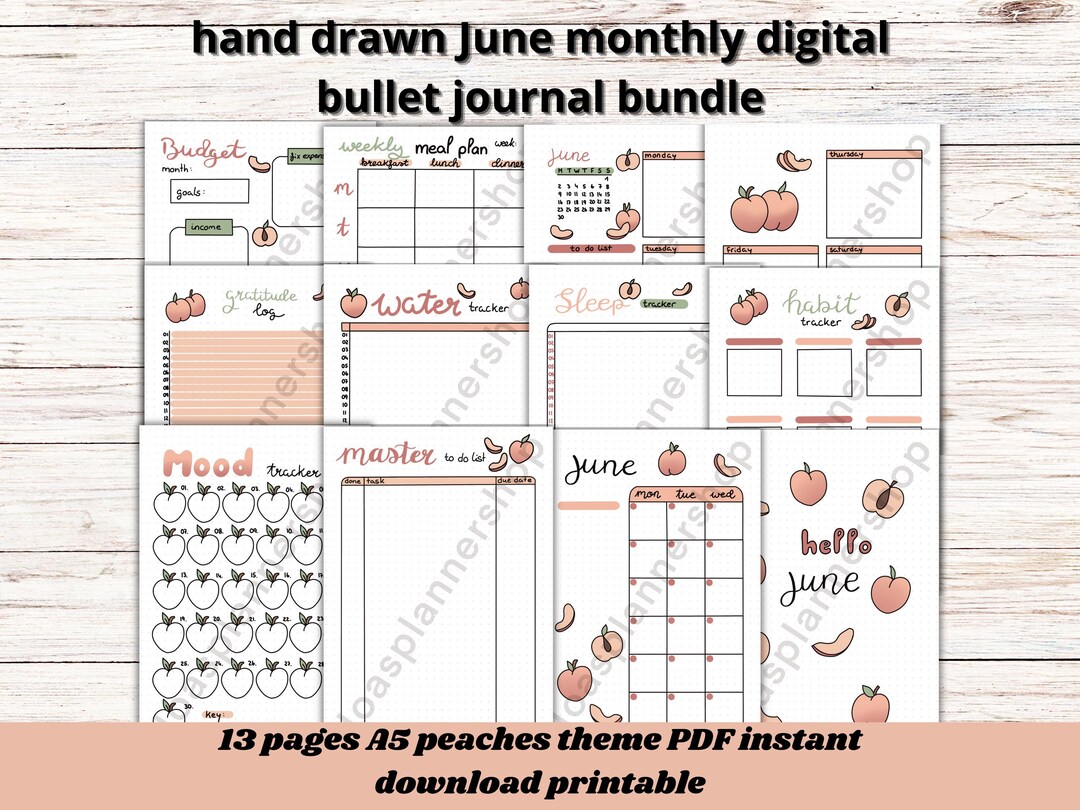 June 2025 Digital Bullet Journal Monthly Setup Peaches Theme 13 Pages ...