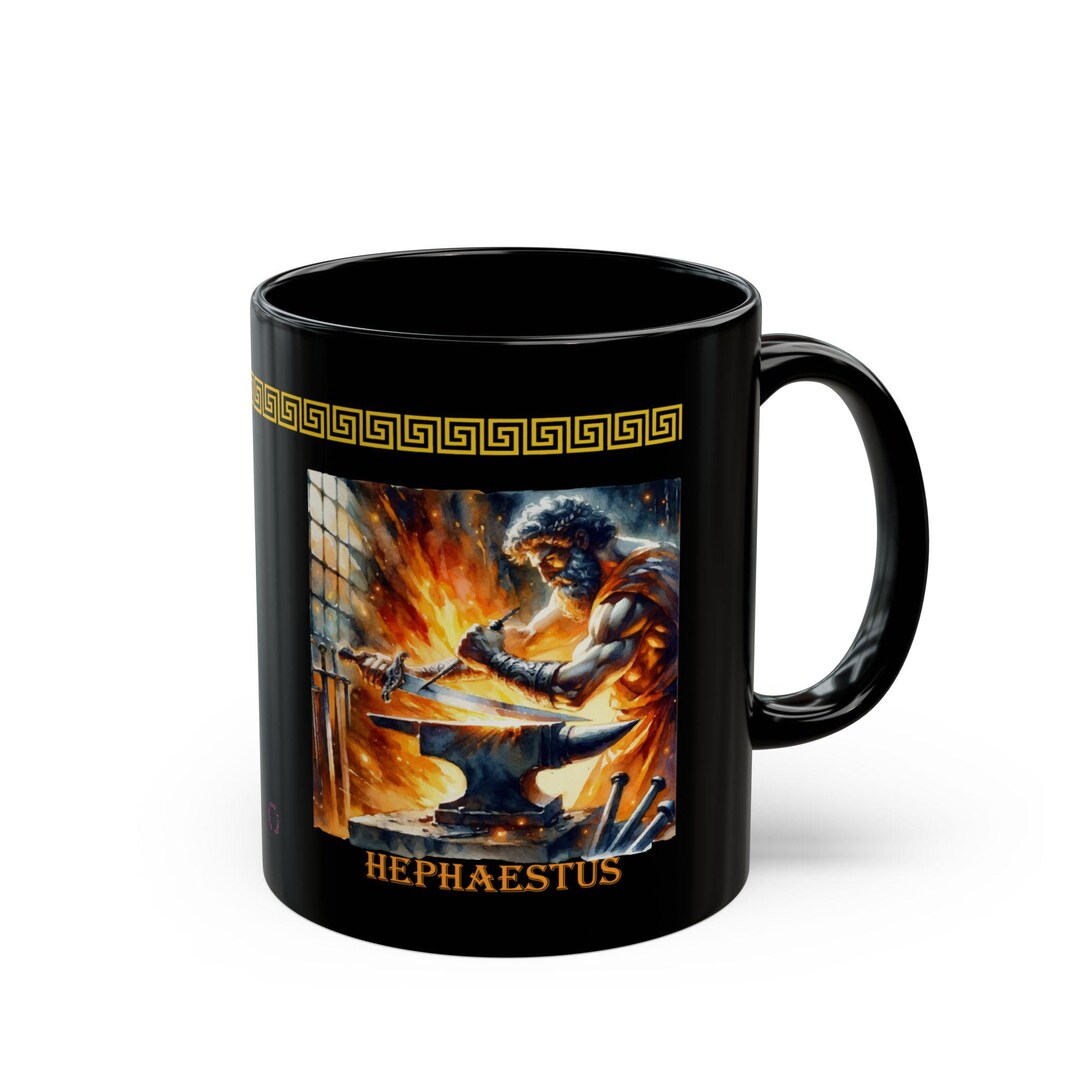 Hephaestus Black Mug: Greek God of Blacksmiths, Mythology Gift, Vulcan ...
