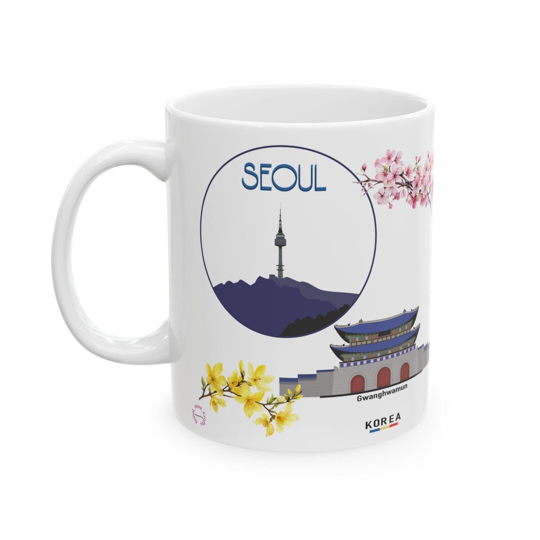 Korea Mug, Seoul Korea Coffee Cup, Gwanghwamun & N Seoul Tower Mug ...