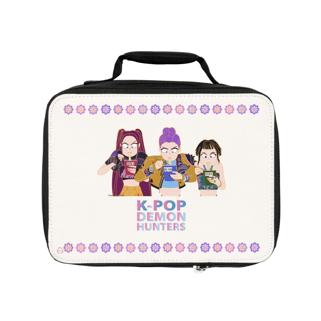 Kpop Lunch Bag: Huntrix Fanart and Korean Floral Design, Insulated Food ...