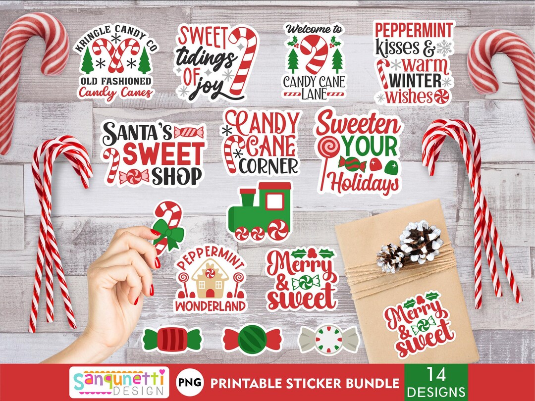 Christmas Candy Sticker Bundle: Peppermint & Candy Cane PNG Stickers ...
