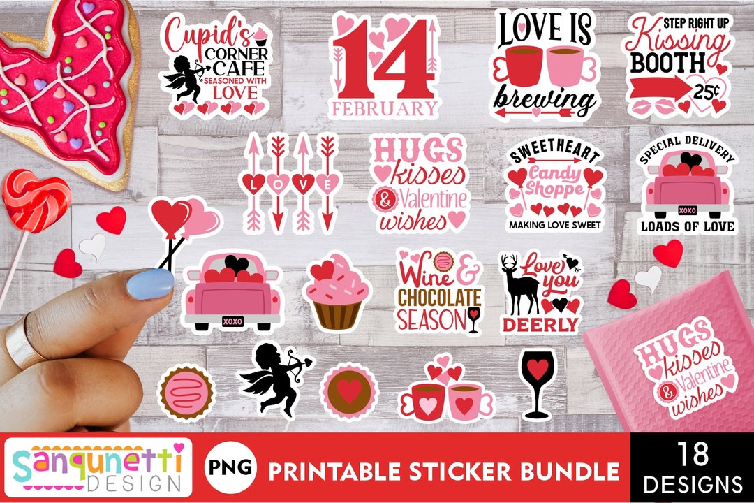 Valentine PNG Sticker Bundle, Valentine's Day Digital Stickers - Etsy